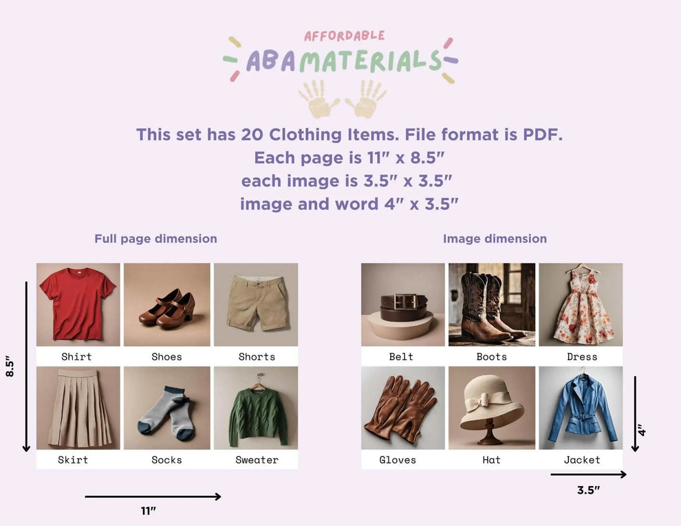 Clothing Flashcards-20 Printable Picture and Word Flash Card Set ...