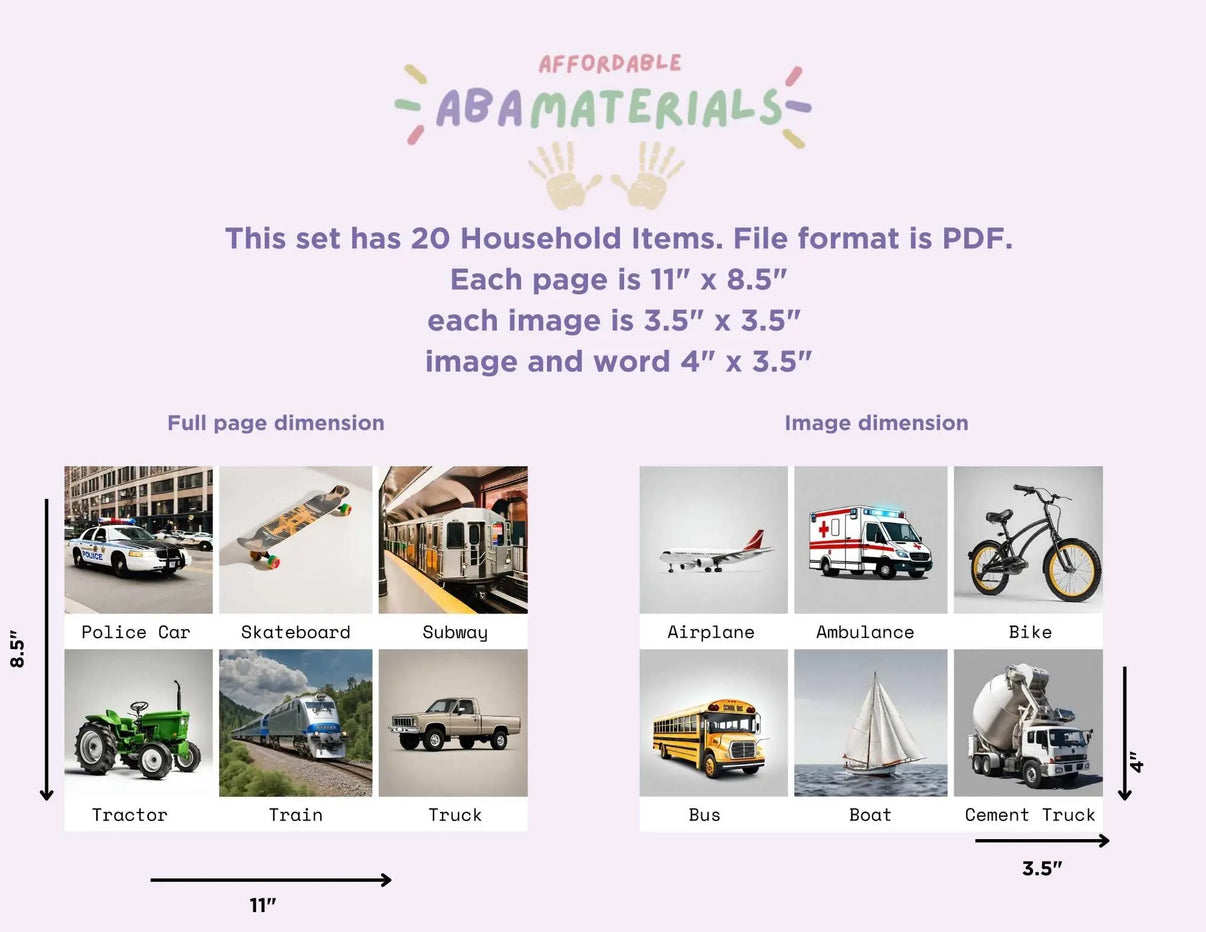 Vehicle Flashcards-20 Printable Picture and Word Flash Card Set ...
