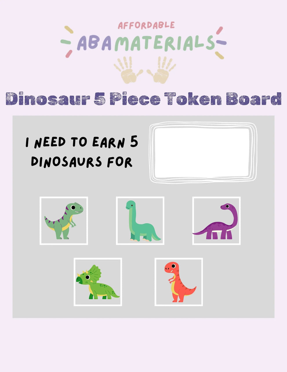 Dinosaur Themed Token Board-Printable 5 Pc Token Economy Reward System ...