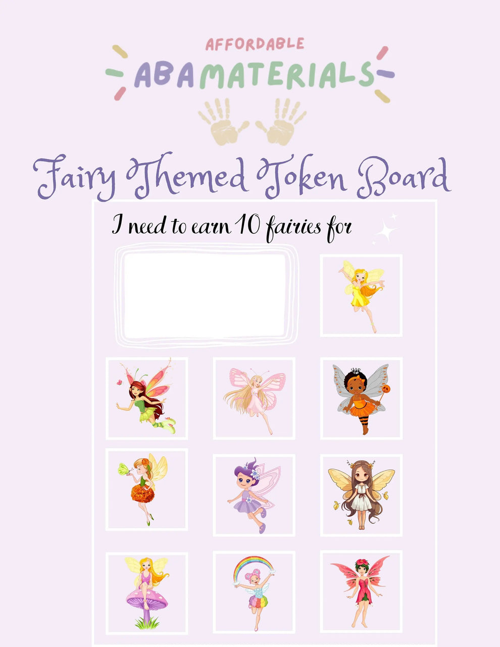 Fairy Themed Token Board-Printable 10 Pc Token Economy Reward System ...