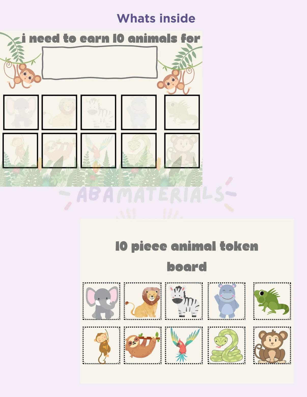 Printable Jungle Animal Token Board-10 Pc Token Economy Reward System ...