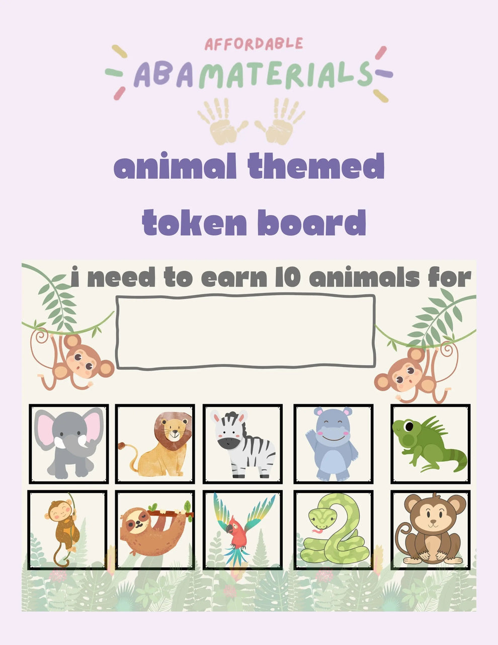 Printable Jungle Animal Token Board-10 Pc Token Economy Reward System ...