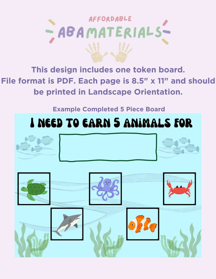 Animals in the Ocean Token Board-Printable 5 Pc Token Reward System ...
