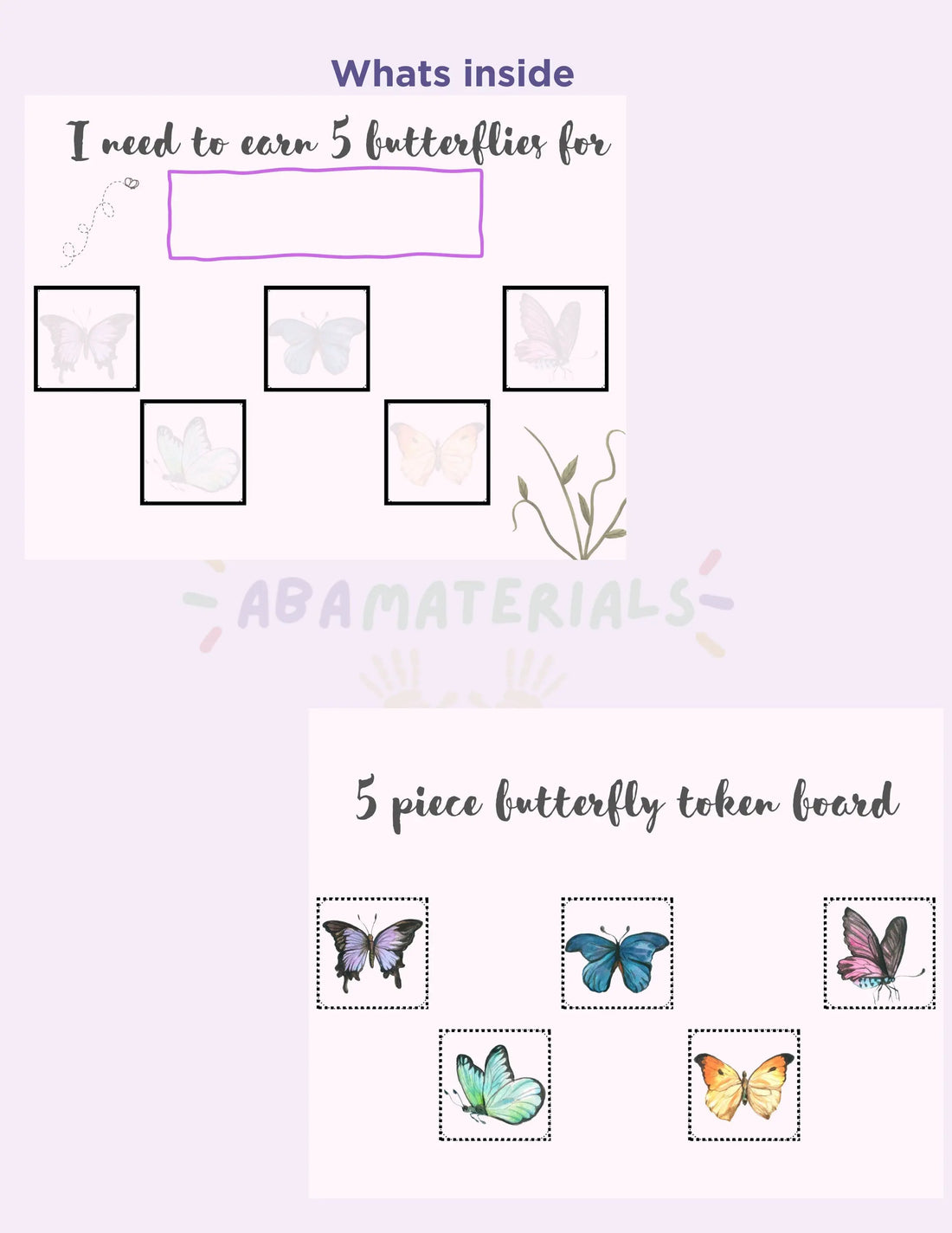 Butterfly Token Board-Printable 5 Piece Token Economy Reward System ...