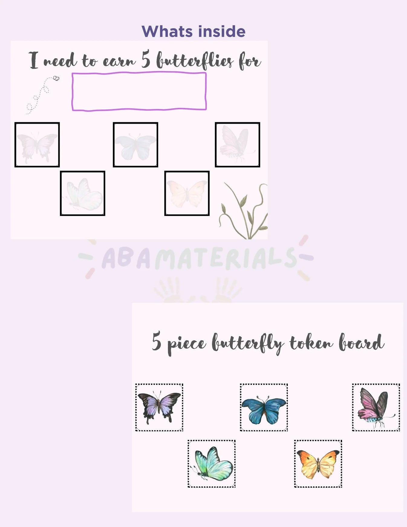Butterfly Token Board-Printable 5 Piece Token Economy Reward System ...