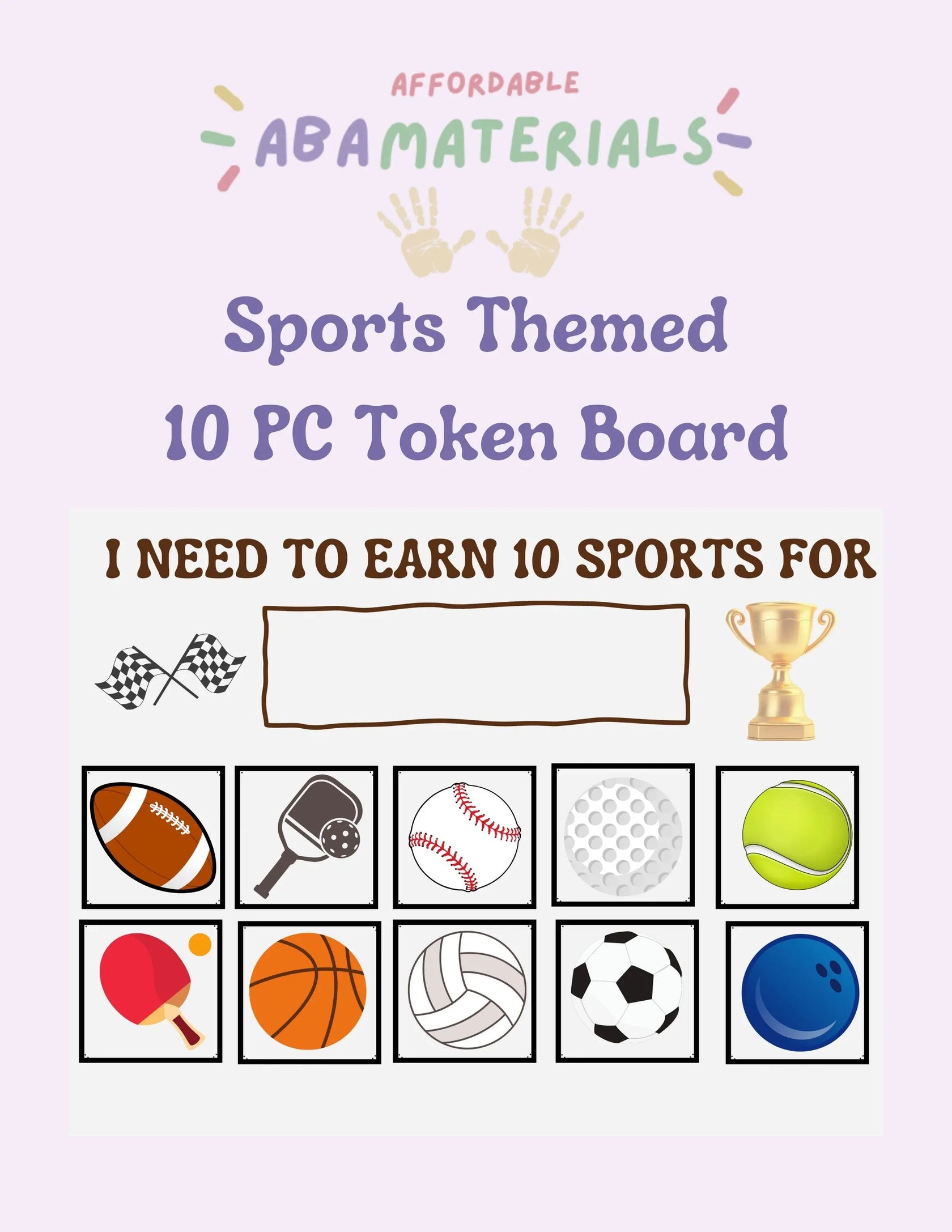 Sports Themed Token Board-Printable 10 Pc Token Economy Reward System ...