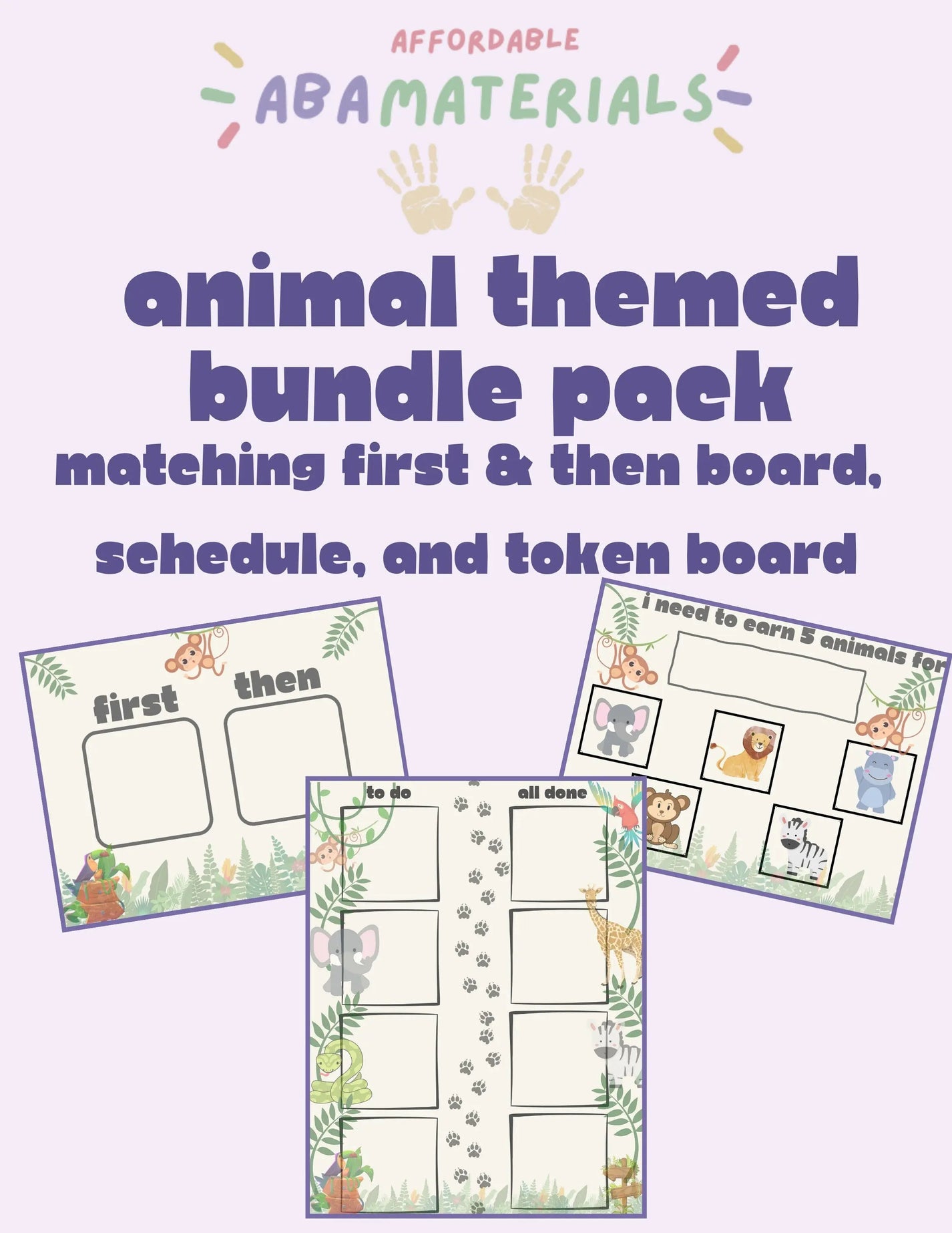 Jungle Animal Bundle-First-Then, Schedule, & Token Board Matching Set ...