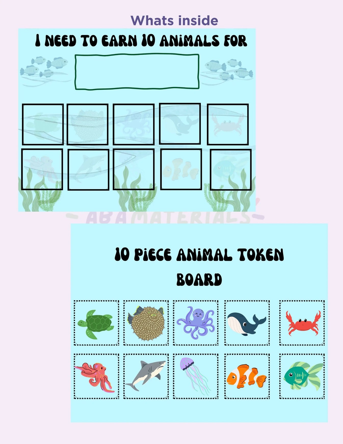 Ocean Animal Token Board-Printable 10 Pc Token Economy Reward System ...
