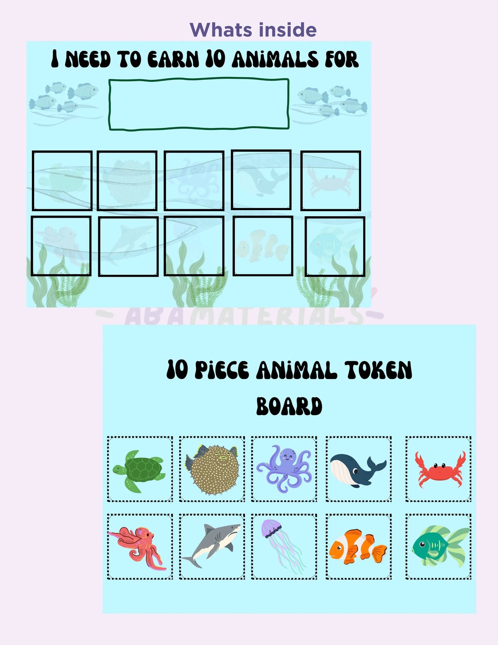 Ocean Animal Token Board-Printable 10 Pc Token Economy Reward System ...