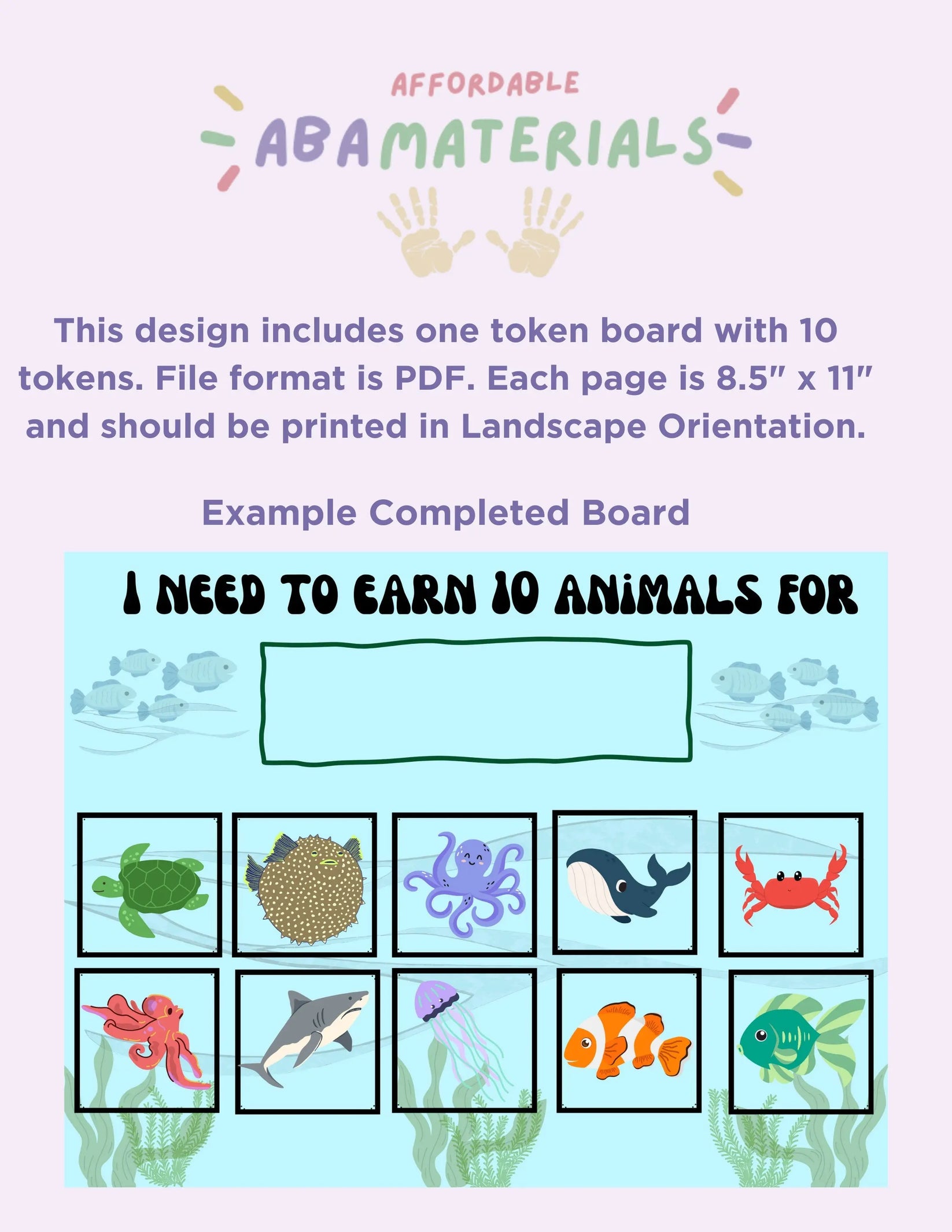 Ocean Animal Token Board-Printable 10 Pc Token Economy Reward System ...