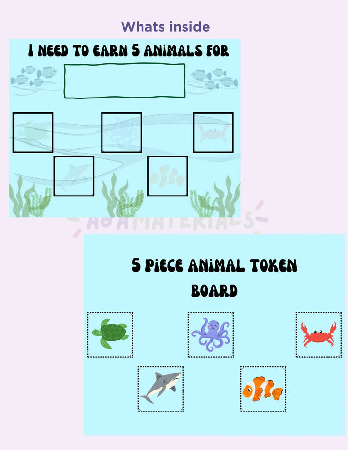 Animals in the Ocean Token Board-Printable 5 Pc Token Reward System ...