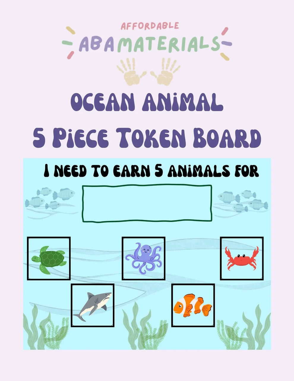 Animals in the Ocean Token Board-Printable 5 Pc Token Reward System ...