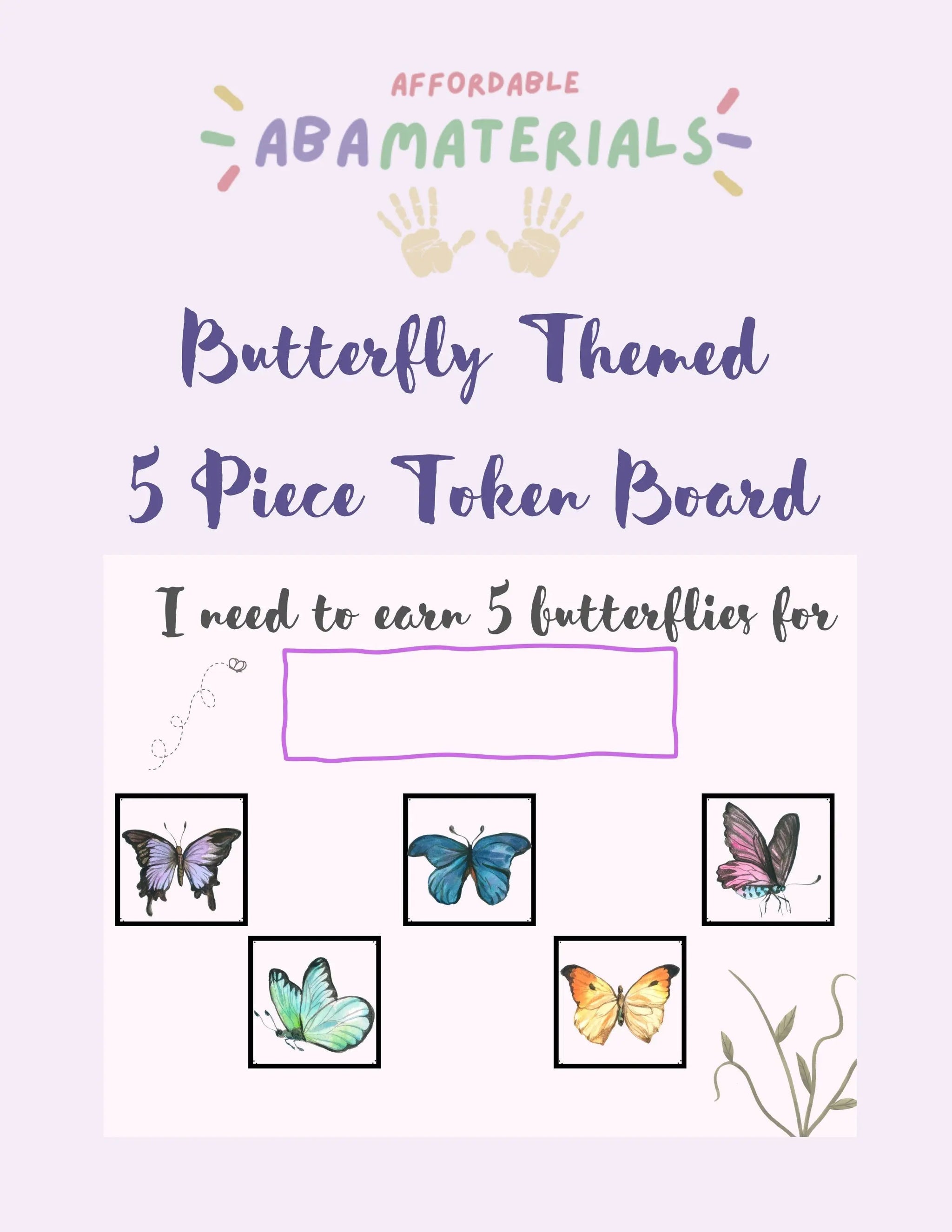Butterfly Token Board-Printable 5 Piece Token Economy Reward System ...