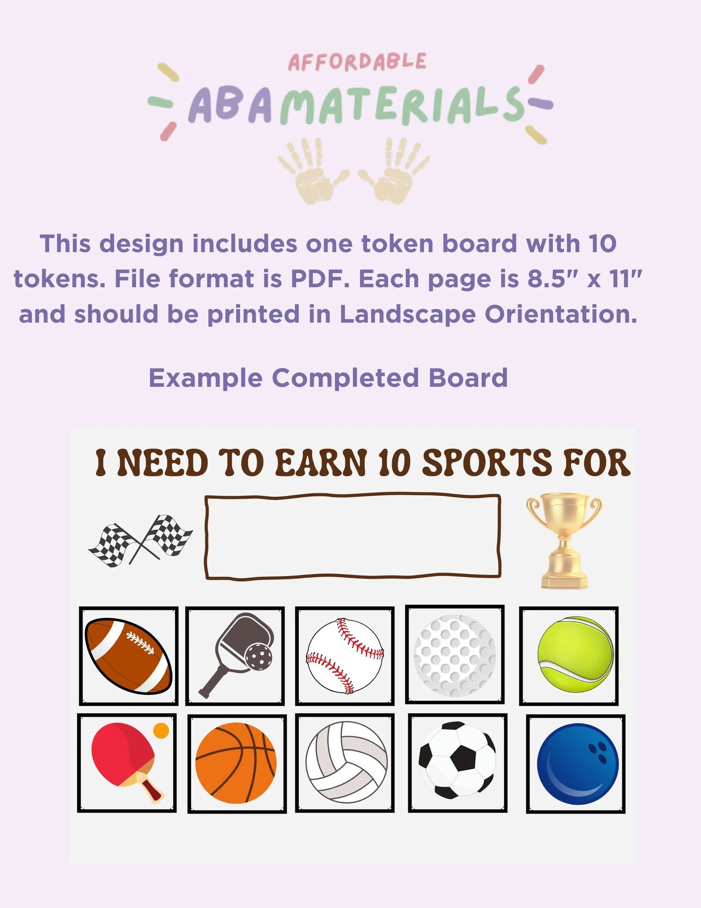 Sports Themed Token Board-Printable 10 Pc Token Economy Reward System ...